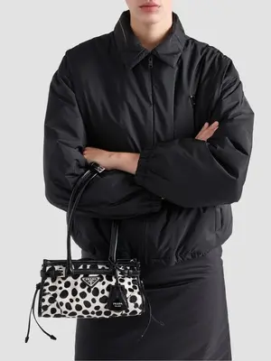 Prada Bonnie Small Printed Calf Hair And Leather Top Handle Bag - White