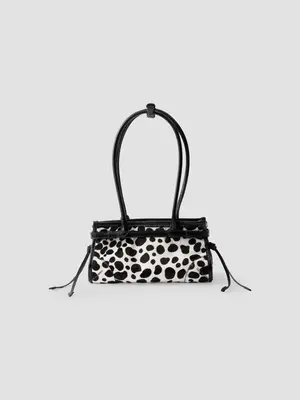 Prada Bonnie Small Printed Calf Hair And Leather Top Handle Bag - White