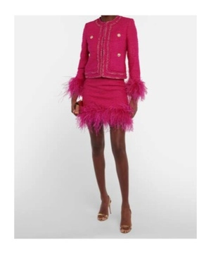 Rebecca Vallance Feather-trimmed Tweed Miniskirt