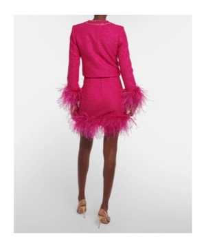 Rebecca Vallance Feather-trimmed Tweed Miniskirt