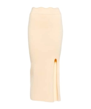 Galvan Delia Scalloped Midi Skirt - Nude