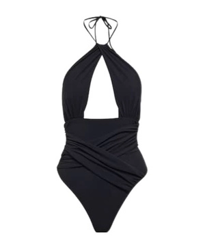 NENSI DOJAKA Cutout Ruched Halterneck Swimsuit - Black