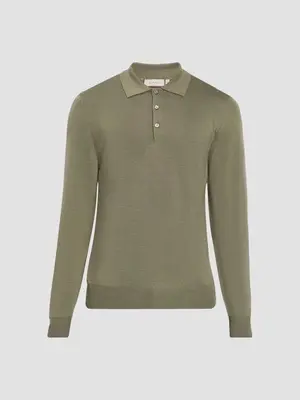 Canali Merino Wool Long-sleeve Polo Shirt - Olive