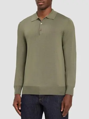 Canali Merino Wool Long-sleeve Polo Shirt
