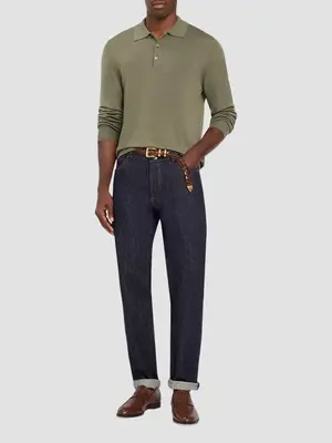 Canali Merino Wool Long-sleeve Polo Shirt