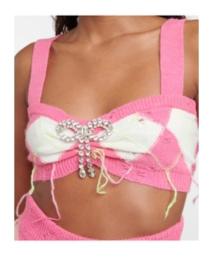 AREA Embellished Argyle Crop Top