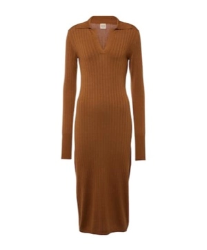 TOD'S Ribbed-knit Silk And Cotton Polo Dress - Brown