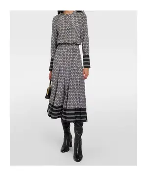 Veronica Beard Norris Logo Silk-blend Midi Skirt