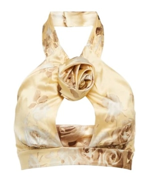 Alessandra Rich Floral Silk Satin Crop Top - Cream