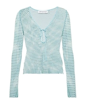 SELF-PORTRAIT Crystal-embellished Mesh Top - Blue