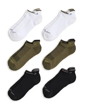 Calvin Klein No Show Stretch Socks, Pack Of 6 - Black Assorted