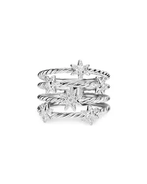 David Yurman Petite Starburst Multi Row Ring In Sterling With Diamonds, 19.4mm