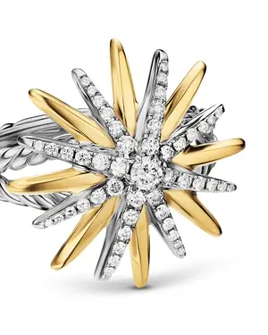 David Yurman Starburst Ring In Sterling Silver With 18k Yellow Gold And Diamonds, 20.7mm