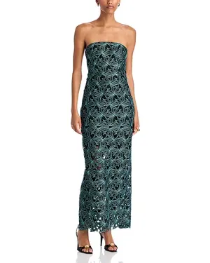 MILLY Orion Lace Strapless Maxi Dress Black/turquoise