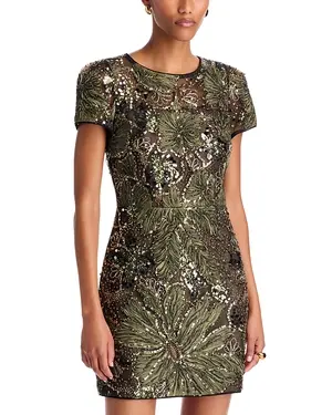 MILLY Sofia Floral Embellished Floral Jacquard Mini Dress - Green