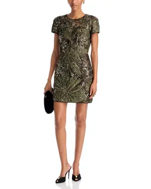 MILLY Sofia Floral Embellished Floral Jacquard Mini Dress