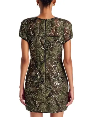 MILLY Sofia Floral Embellished Floral Jacquard Mini Dress