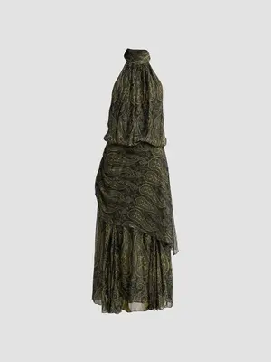 Hemant & Nandita Paisley Asymmetric Halter Maxi Dress