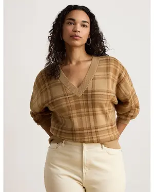Ralph Lauren Plaid Wool Blend V Neck Sweater