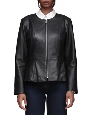Bagatelle Leather Collarless Peplum Jacket Black