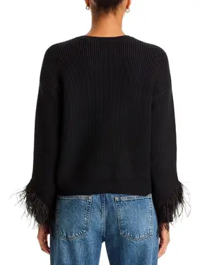 Aqua Feather Trim Cropped Crewneck Pullover Exclusive