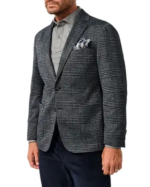 David Donahue Jackson Plaid Knit Soft Coat - Navy