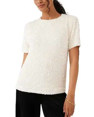 Karen Kane Velvet Sequin Top - Ivory