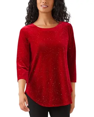 Karen Kane Velvet Sparkle Shirttail Top - Red