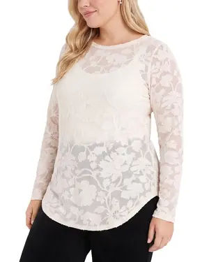 Karen Kane Plus Burnout Shirttail Top - Cream
