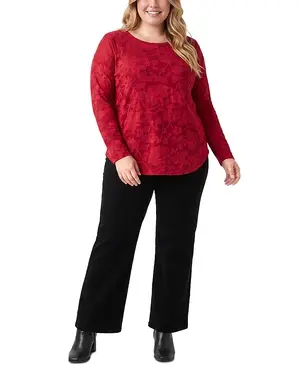 Karen Kane Plus Burnout Shirttail Top - Red