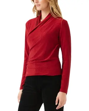 Karen Kane Metallic Crossover Shirred Top - Black/silver