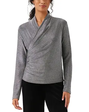 Karen Kane Metallic Crossover Shirred Top Red