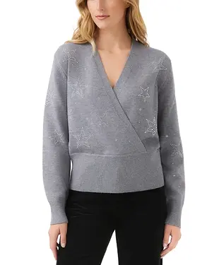 Karen Kane Embellished Star Wrap Sweater Gray