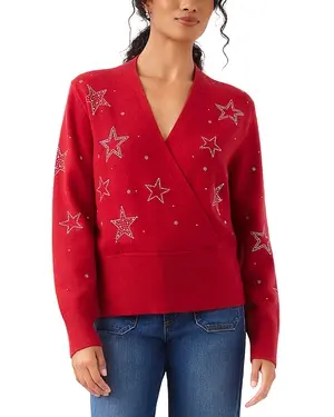 Karen Kane Embellished Star Wrap Sweater - Red