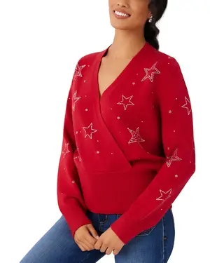 Karen Kane Embellished Star Wrap Sweater - Red