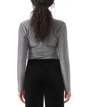 Karen Kane Petite Crossover Shirred Top - Black/silver