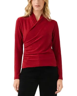 Karen Kane Petite Crossover Shirred Top - Red