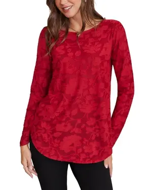Karen Kane Petite Burnout Shirttail Top - Red