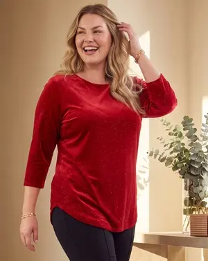 Karen Kane Plus Velvet Sparkle Shirttail Top