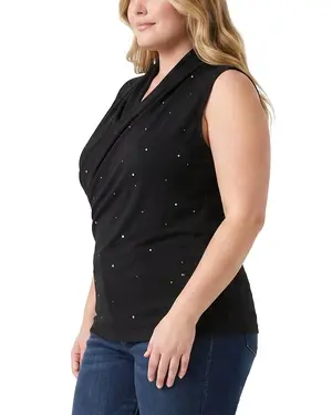 Karen Kane Plus Embellished Crossover Shirred Top