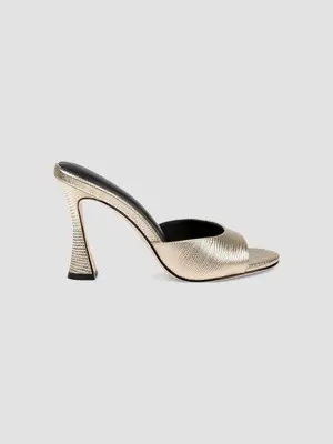 L'AGENCE Avery 100mm Embossed Metallic Leather Sandals - Gold Lizard