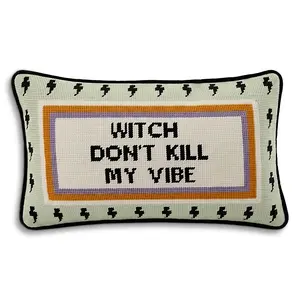 FURBISH Witch Don't Kill My Vibe Needlepoint Pillow - Green