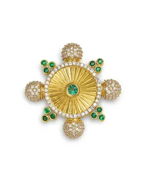 Bloomingdale'S Diamond & Gemstone Pave Pin In 14k Yellow Gold - Emerald