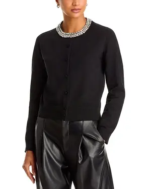 Aqua Crystal Trim Crewneck Cardigan Exclusive - Black