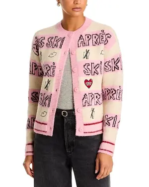 Aqua Apres Ski Crewneck Cardigan Exclusive - Pink
