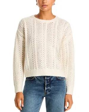 Aqua Open Stitch Cable Knit Crewneck Sweater - Ivory