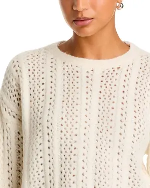 Aqua Open Stitch Cable Knit Crewneck Sweater