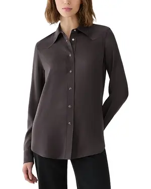 Lafayette 148 New York Western Silk Blouse - Truffle
