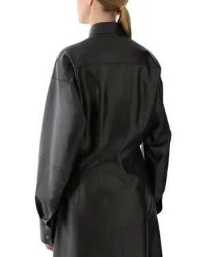 Lafayette 148 New York Horn Snap Button Lambskin Leather Blouse