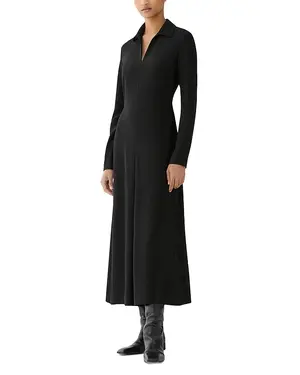 Lafayette 148 New York Collared V Neck Finesse Crepe Dress - Black